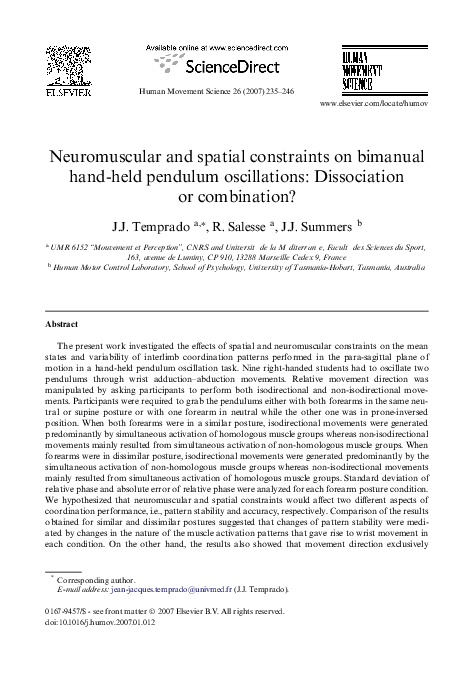 (PDF) Neuromuscular and spatial constraints on bimanual hand-held pendulum oscillations ...