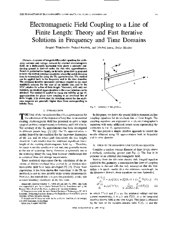 Pdf Electromagnetic Field Coupling To A Line Of Finite Length Theory And Fast Iterative