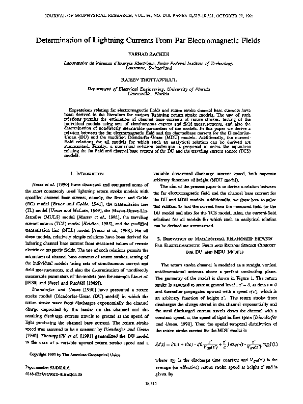 (PDF) Determination of lightning currents from far electromagnetic fields