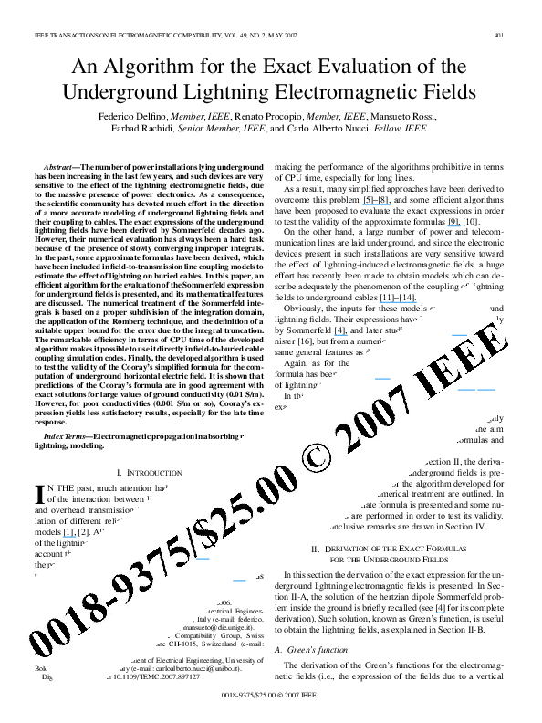 (PDF) An Algorithm for the Exact Evaluation of the Underground Lightning Electromagnetic Fields