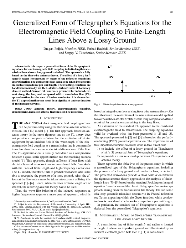 (PDF) Generalized Form of Telegrapher's Equations for the ...