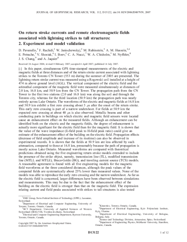 Pdf On Return Stroke Currents And Remote Electromagnetic Fields Associated With Lightning