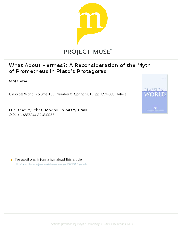 (PDF) What About Hermes? A Reconsideration of the Myth of Prometheus in ...