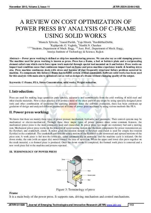 (PDF) A REVIEW ON COST OPTIMIZATION OF POWER PRESS BY ANALYSIS OF C ...