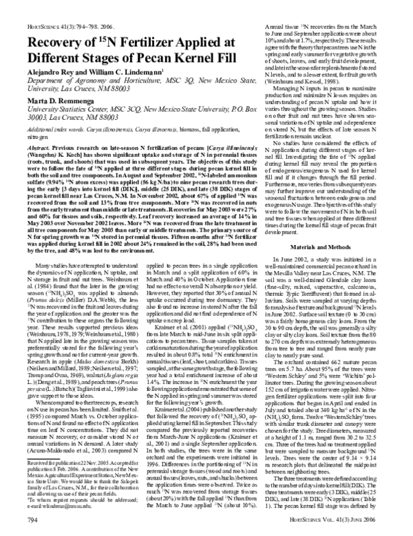 (PDF) Recovery of 15N fertilizer applied at different stages of pecan ...