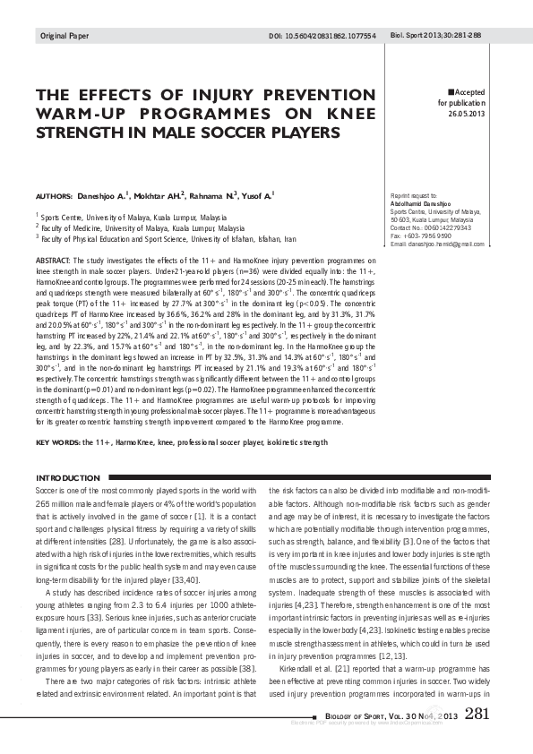 (PDF) The Effects of Injury Prevention Warm-Up Programs on Knee ...