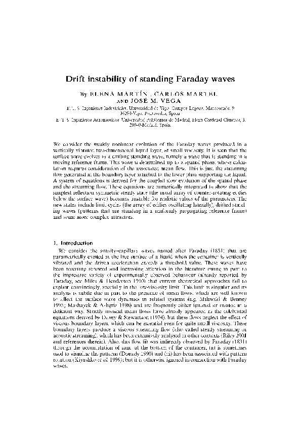 (PDF) Drift instability of standing Faraday waves