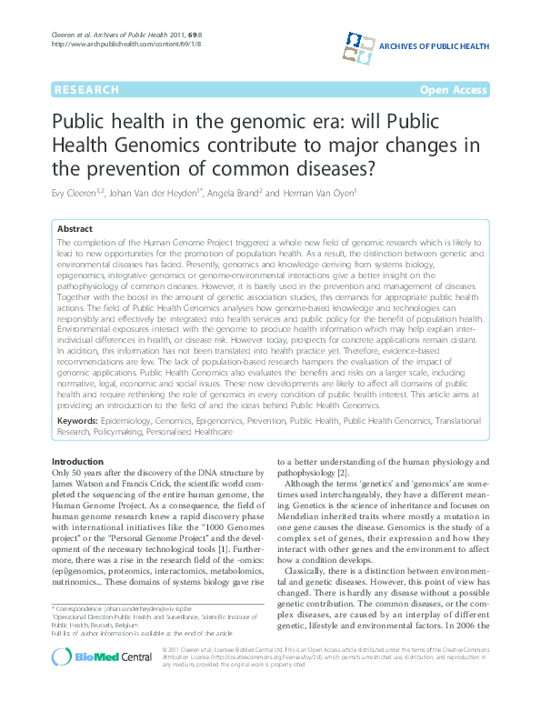 (PDF) Public health in the genomic era: will Public Health Genomics ...