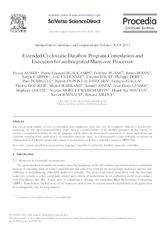 (PDF) Extended Cyclostatic Dataflow Program Compilation and Execution for an Integrated Manycore ...