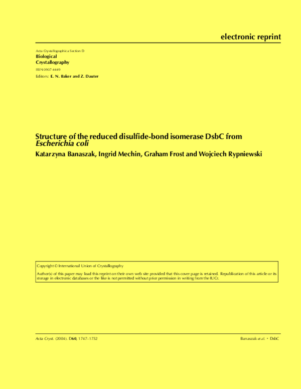 (PDF) Structure of the reduced disulfide-bond isomerase DsbC from ...
