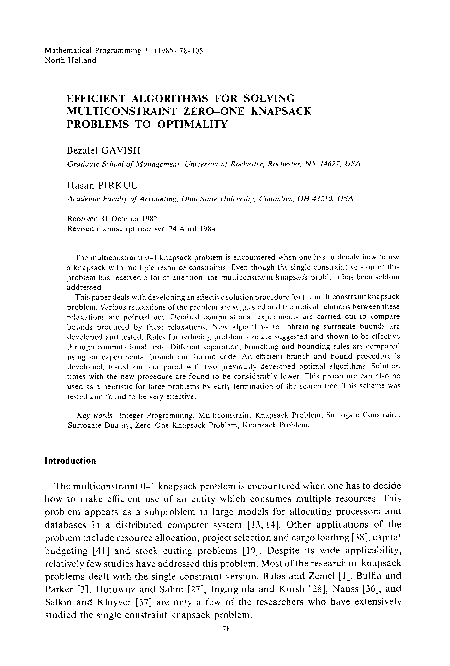 Pdf Efficient Algorithms For Solving Multiconstraint Zero One Knapsack Problems To Optimality