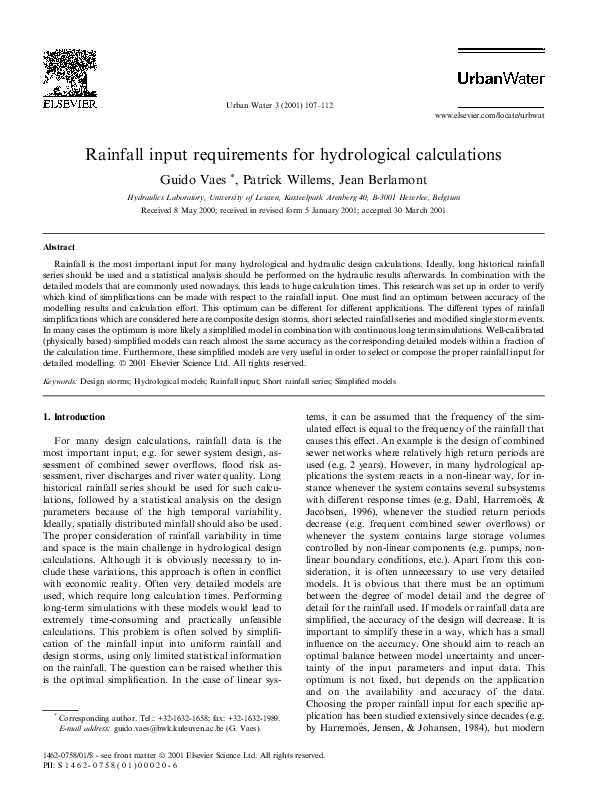 (PDF) Rainfall input requirements for hydrological calculations