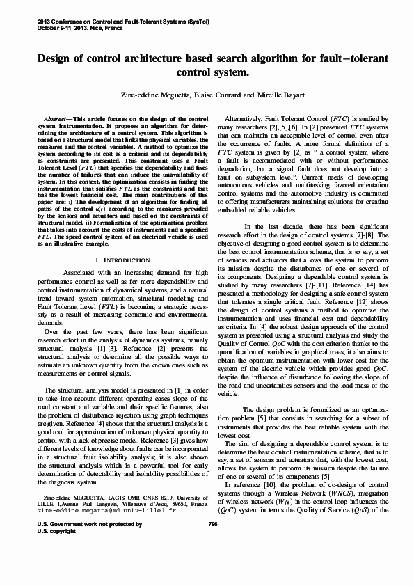 (PDF) Design of control architecture based search algorithm for fault??tolerant control system