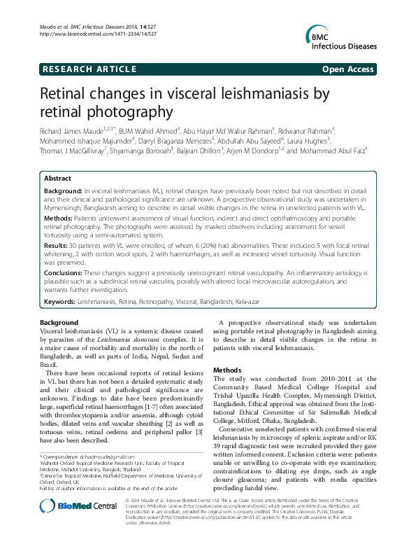 (PDF) Retinal changes in visceral leishmaniasis by retinal photography