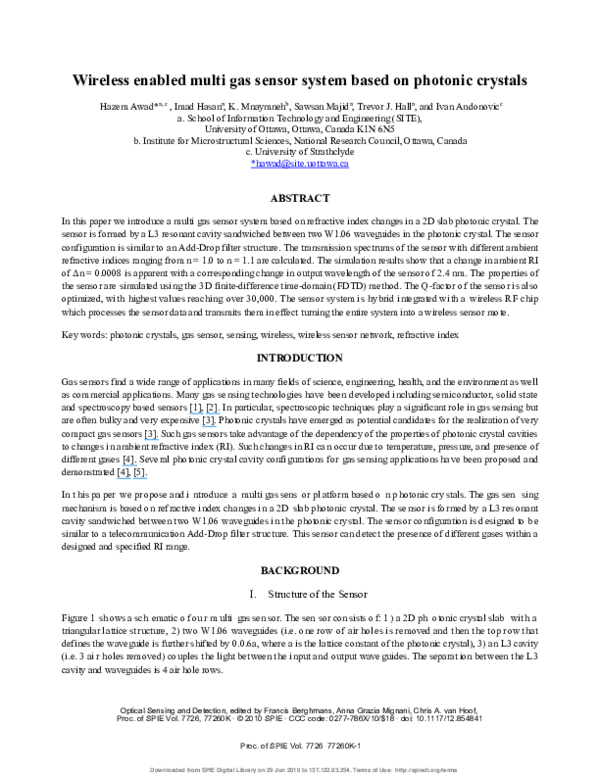 (PDF) Wireless enabled multi gas sensor system based on photonic crystals