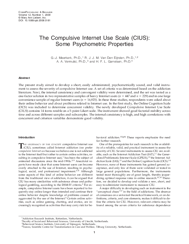 (PDF) The Compulsive Internet Use Scale (CIUS): Some Psychometric ...