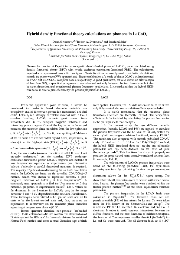 (PDF) Hybrid density functional theory calculations on phonons in LaCoO3