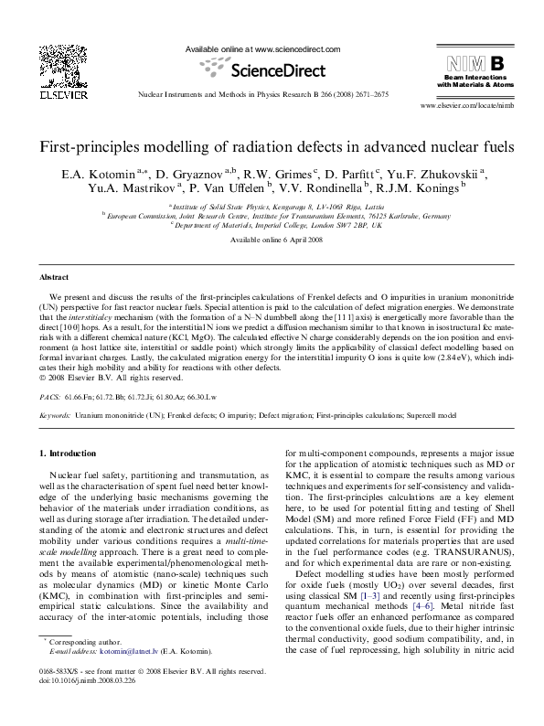 (PDF) First-principles modelling of radiation defects in advanced ...