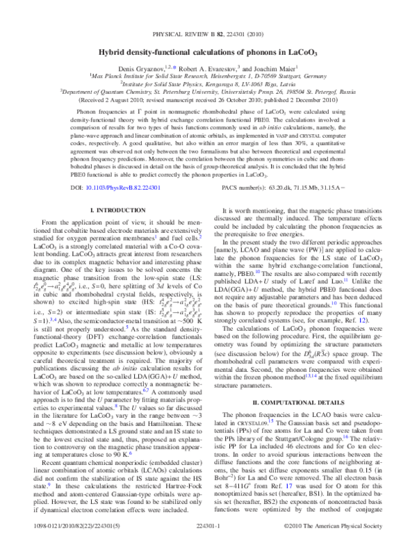 (PDF) Hybrid density-functional calculations of phonons in LaCoO_{3}