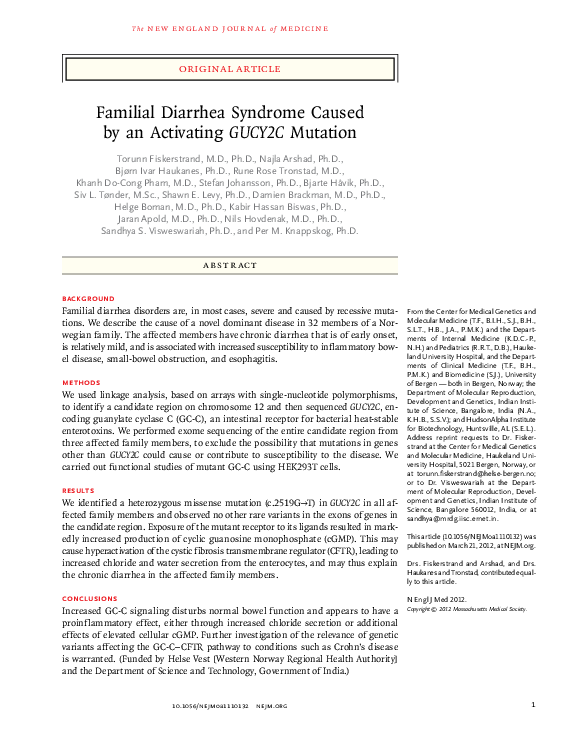 (PDF) Familial diarrhea syndrome caused by an activating GUCY2C mutation
