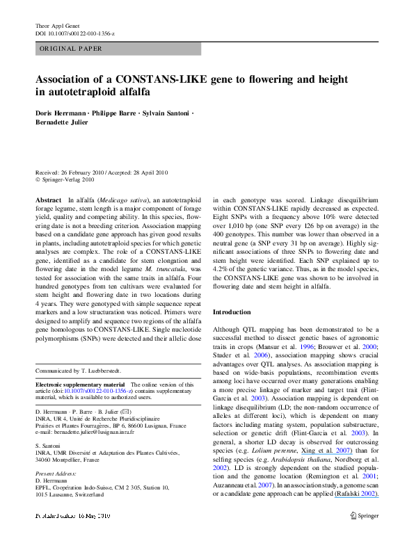 (PDF) Association of a CONSTANS-LIKE gene to flowering and height in ...
