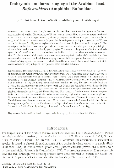 (PDF) Embryonic and larval staging of the Arabian Toad, Bufo arabicus ...