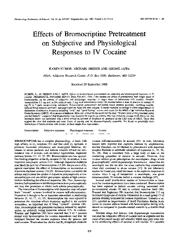 (PDF) Effects of bromocriptine pretreatment on subjective and ...
