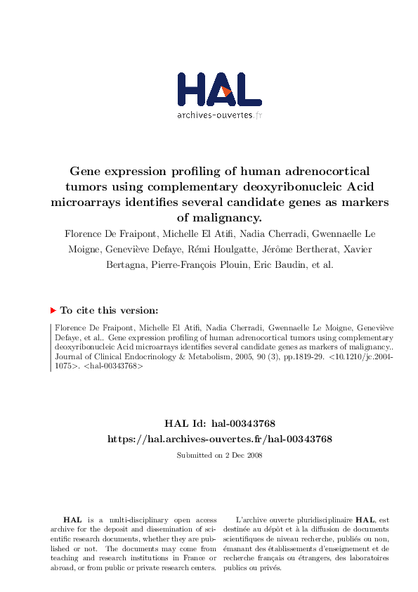 (PDF) Gene Expression Profiling of Human Adrenocortical Tumors Using Complementary ...
