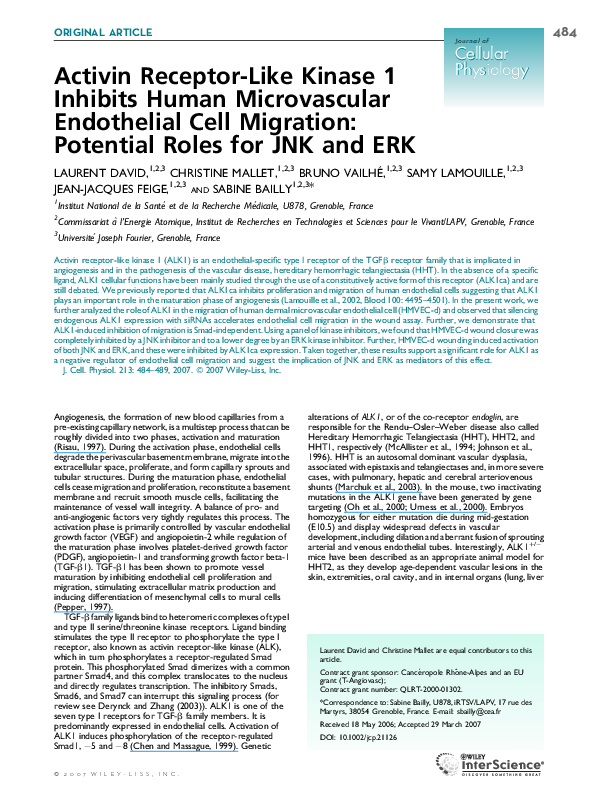 (PDF) Activin receptor-like kinase 1 inhibits human microvascular ...
