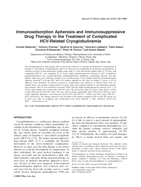 (PDF) Immunoadsorption apheresis and immunosuppressive drug therapy in ...