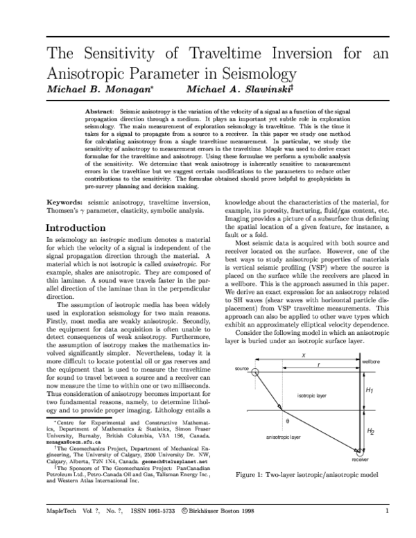 (PDF) The Sensitivity of Traveltime Inversion for an Anisotropic ...