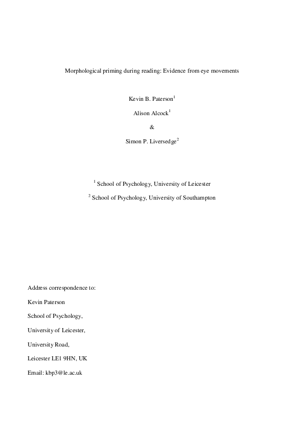 (PDF) Morphological Priming During Reading: Evidence From Eye Movements
