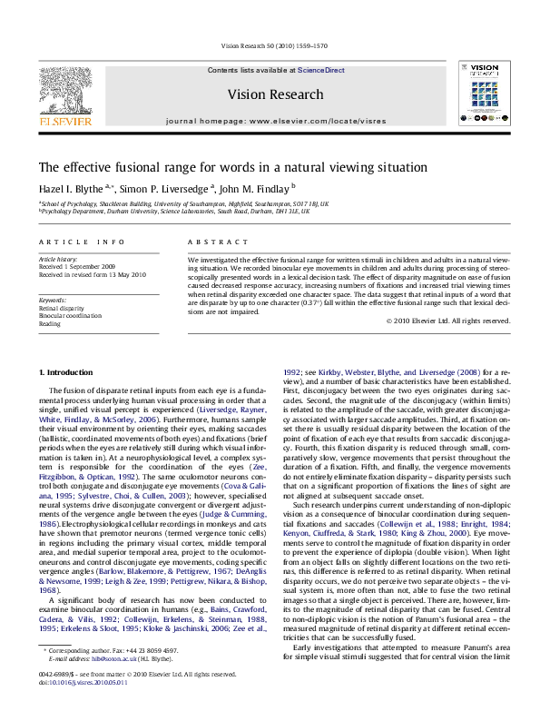 (PDF) The effective fusional range for words in a natural viewing situation