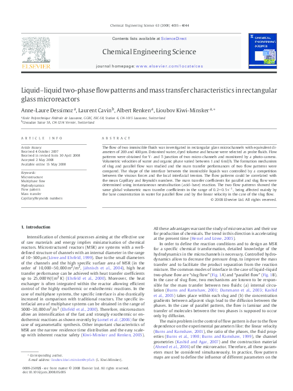 (PDF) Liquid-liquid Slug Flow in a Microchannel Reactor and its Mass Transfer Properties -A ...