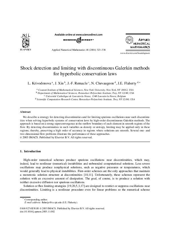 (PDF) Shock detection and limiting with discontinuous Galerkin methods for hyperbolic ...