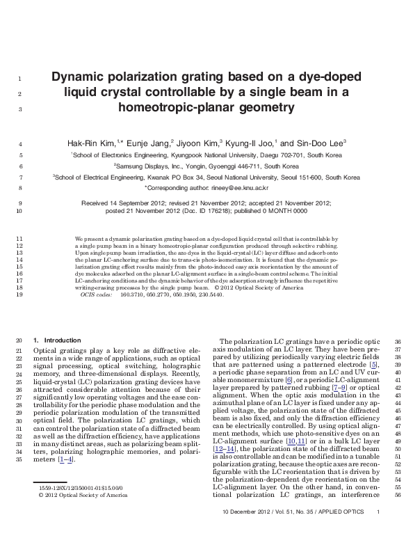(PDF) Dynamic polarization grating based on a dye-doped liquid crystal ...