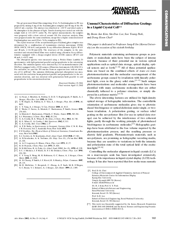 Pdf Unusual Characteristics Of Diffraction Gratings In A Liquid