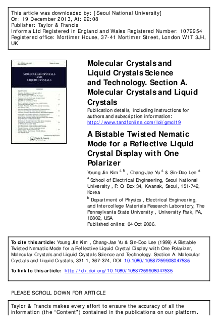 (PDF) A Bistable Twisted Nematic Mode for a Reflective Liquid Crystal ...