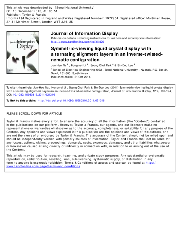 (PDF) Symmetric-viewing liquid crystal display with alternating ...