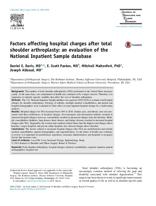 (PDF) Factors affecting hospital charges after total shoulder ...