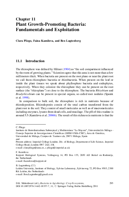 (PDF) Plant Growth-Promoting Bacteria: Fundamentals and Exploitation