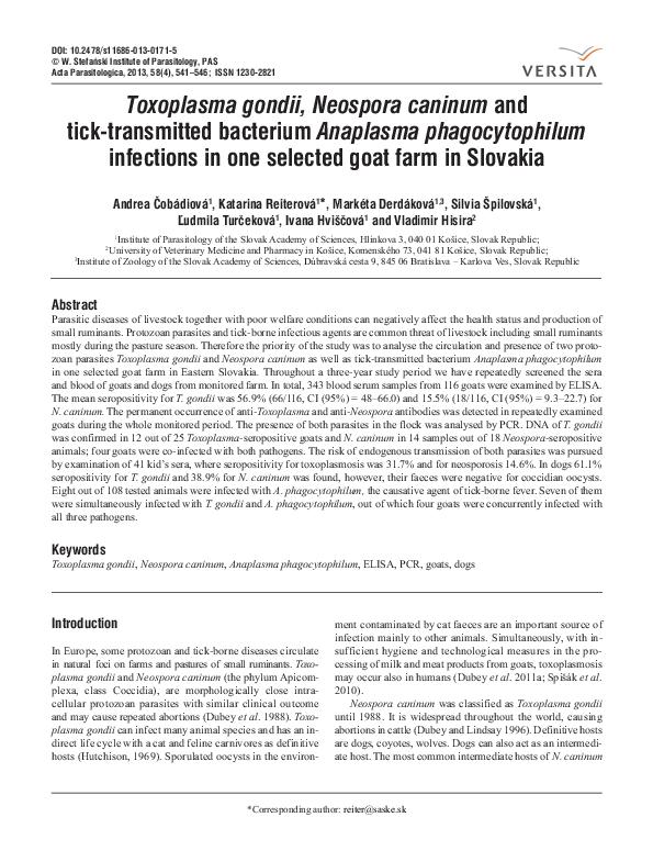 (PDF) Toxoplasma gondii, Neospora caninum and tick-transmitted ...