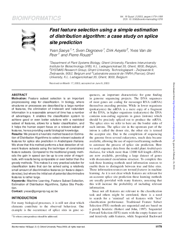 (PDF) Fast feature selection using a simple estimation of distribution algorithm: a case study ...