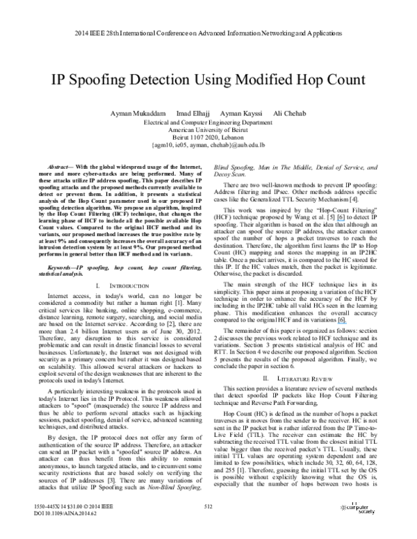 Pdf Ip Spoofing Detection Using Modified Hop Count
