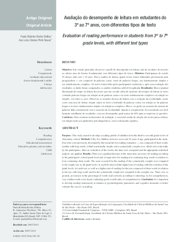 (PDF) Evaluation of reading performance in students from 3rd to 7th ...