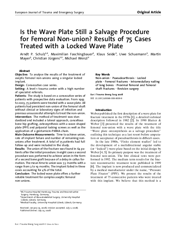 (PDF) Is the Wave Plate Still a Salvage Procedure for Femoral Non-union ...