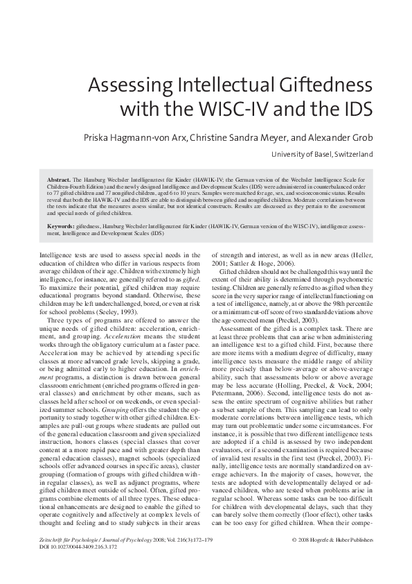 (PDF) Assessing Intellectual Giftedness with the WISC-IV and the IDS