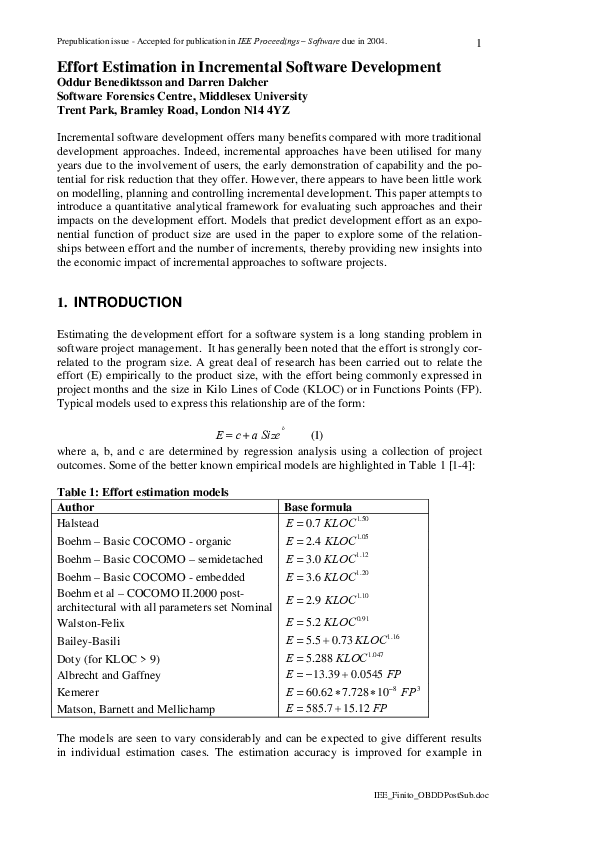 (PDF) Effort estimation in incremental software development