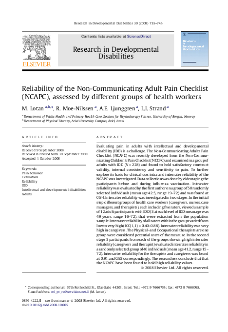 (PDF) Reliability of the Non-Communicating Adult Pain Checklist (NCAPC ...