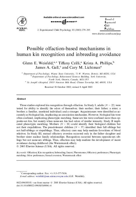 (PDF) Possible olfaction-based mechanisms in human kin recognition and ...